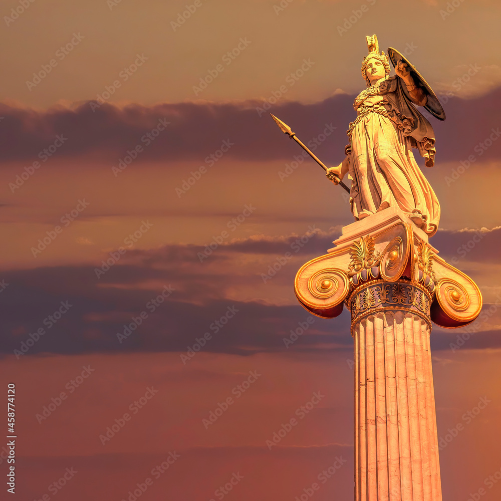 Athena the ancient Greek goddess of wisdom and knowledge statue under ...