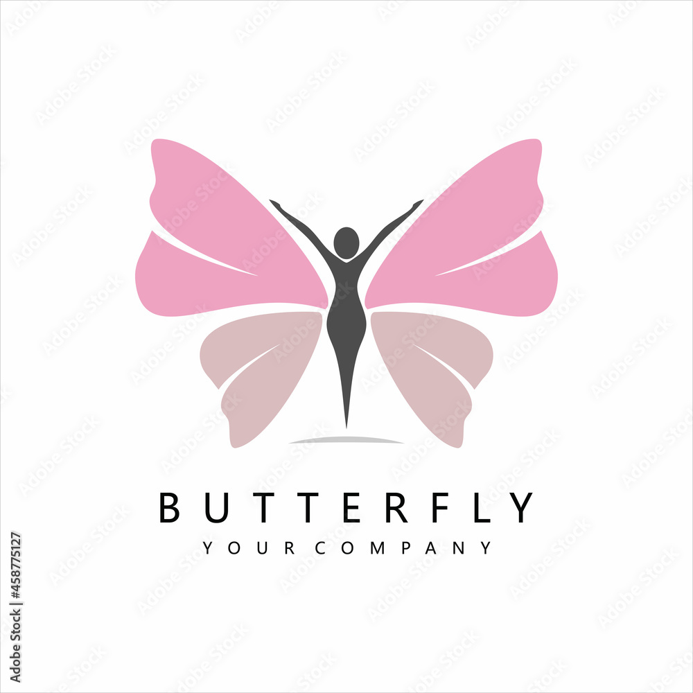 Butterfly Woman logo design inspiration. Beauty Woman Silhouette With ...