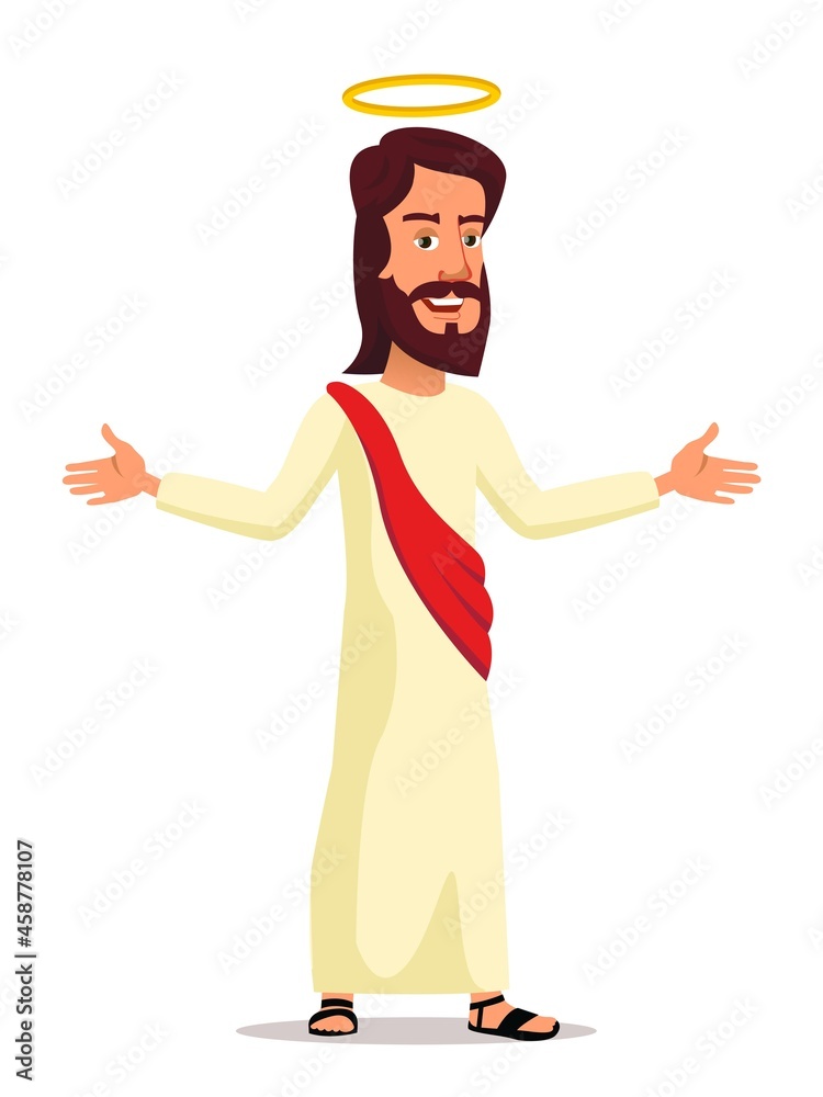 Cartoon character Jesus Christ. Smiling Jesus with open arms Stock ...