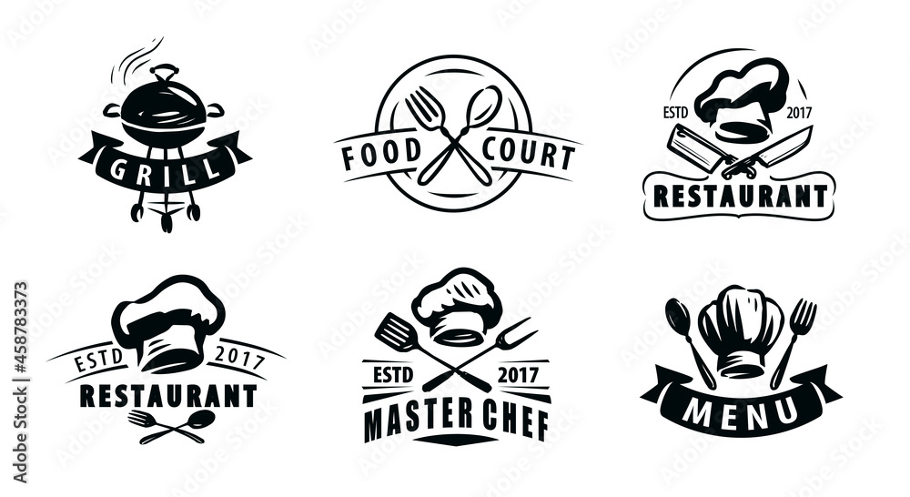 Set of emblems for restaurant or cafe. Design elements for logo, label ...