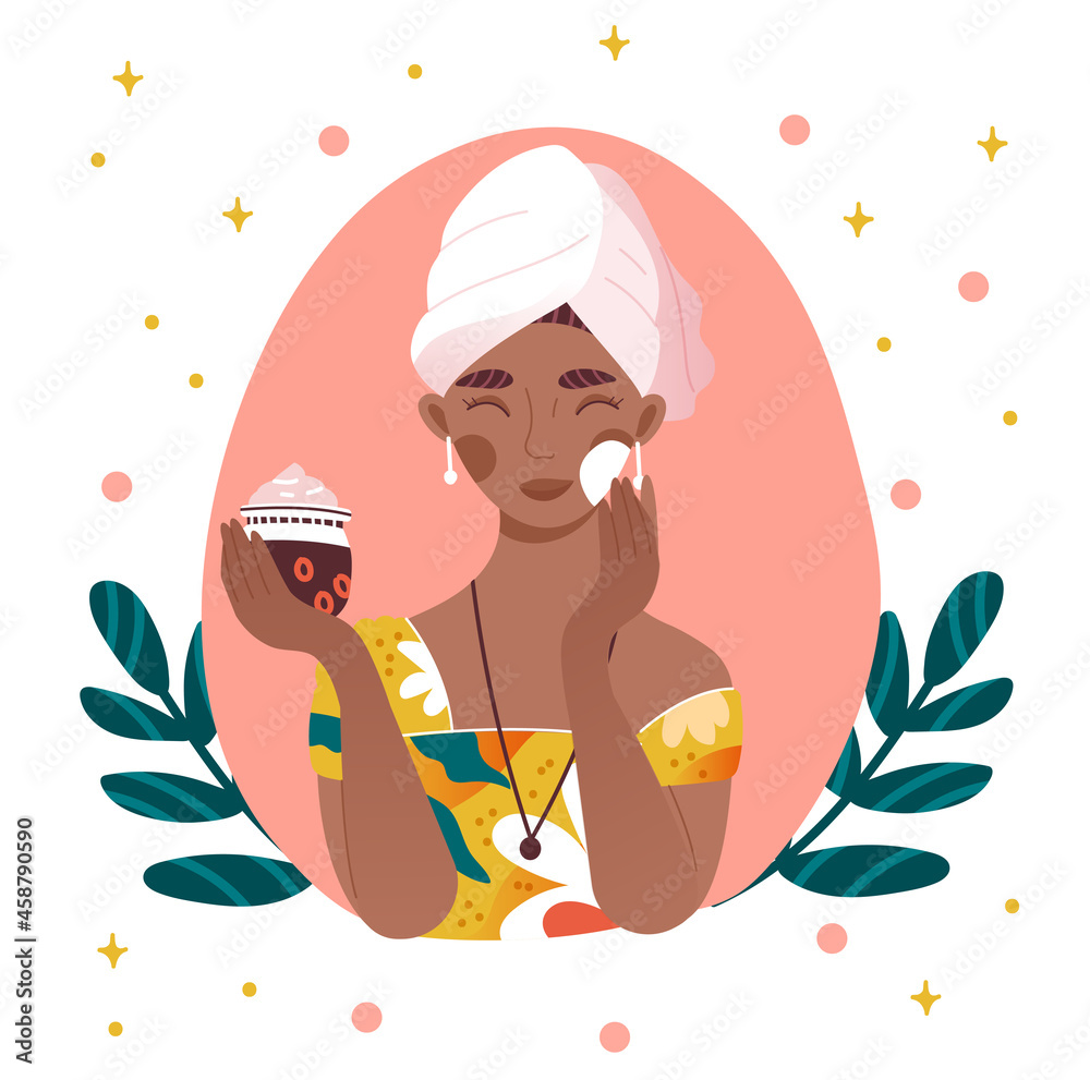 Skin care routine concept. Beautiful woman with towel on her head ...