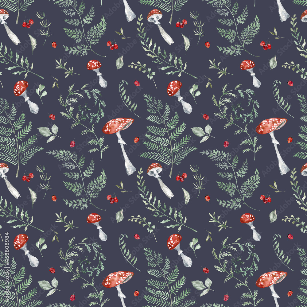 Woodland seamless pattern for fabric, Watercolor forest animals ...