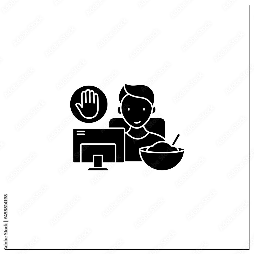 Mindful eating glyph icon. Eating on the couch, watching TV.Eat ...
