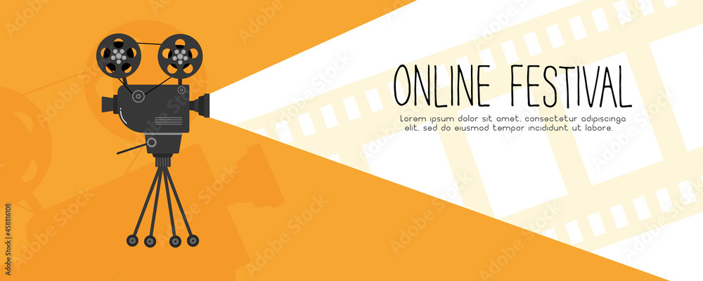 Cinema projector on a tripod, template for banner, flyer or poster ...