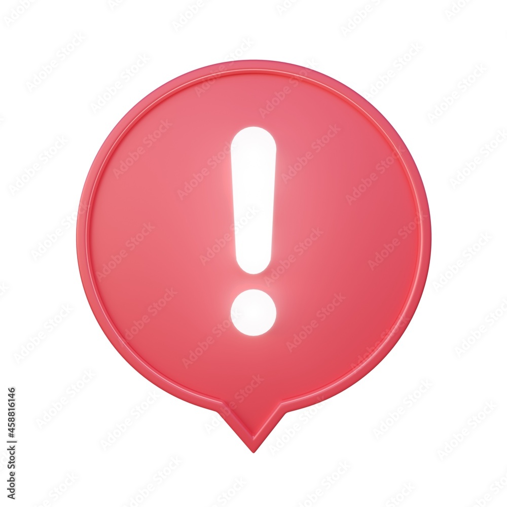 3d social media notification neon light Exclamation mark icon in red ...