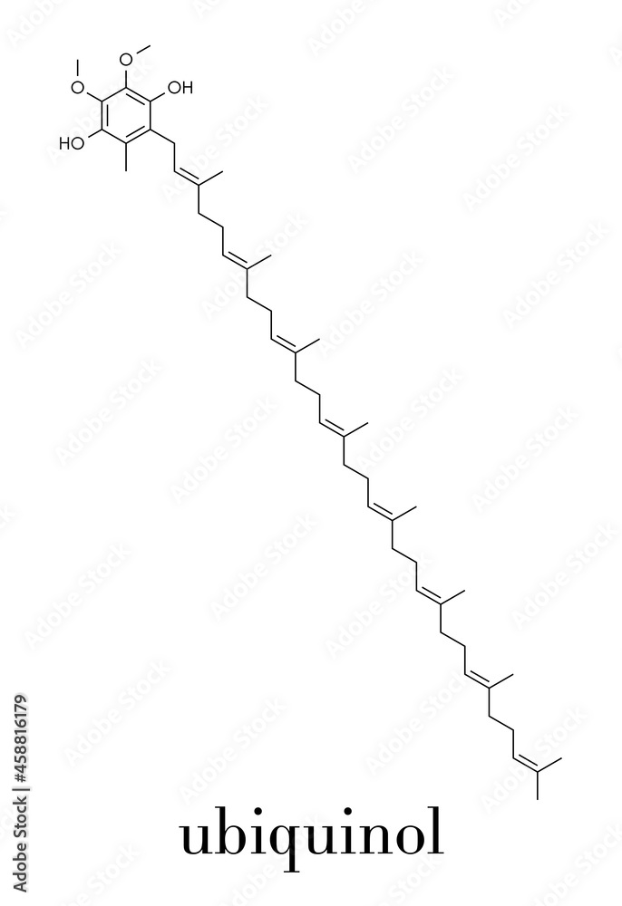 Ubiquinol molecule. Reduced form of coenzyme Q10. Skeletal formula ...