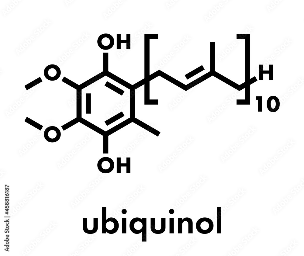 Ubiquinol molecule. Reduced form of coenzyme Q10. Skeletal formula ...