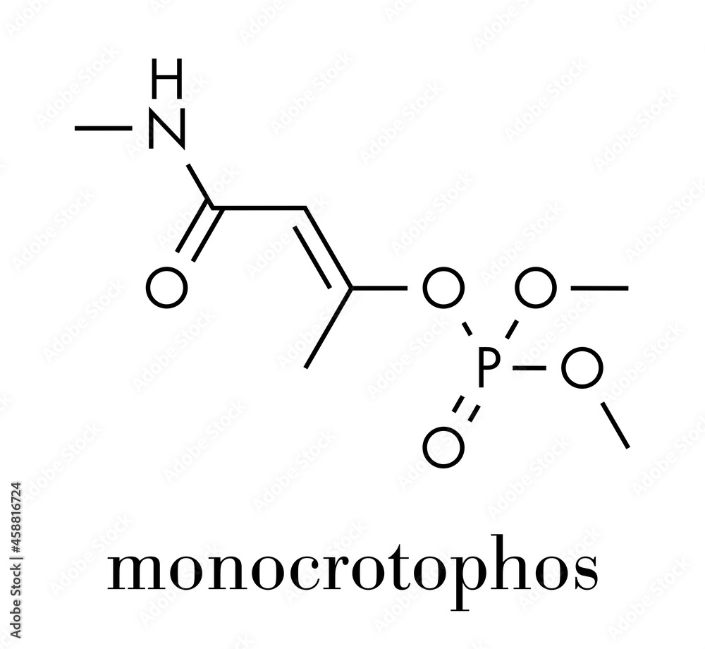 Monocrotophos organophosphate insecticide molecule. Also known to be ...