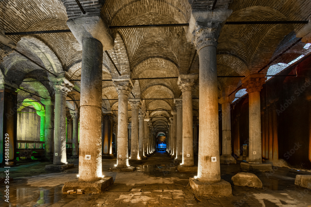 The ancient Basilica Cistern, a subterranean structure built to hold ...