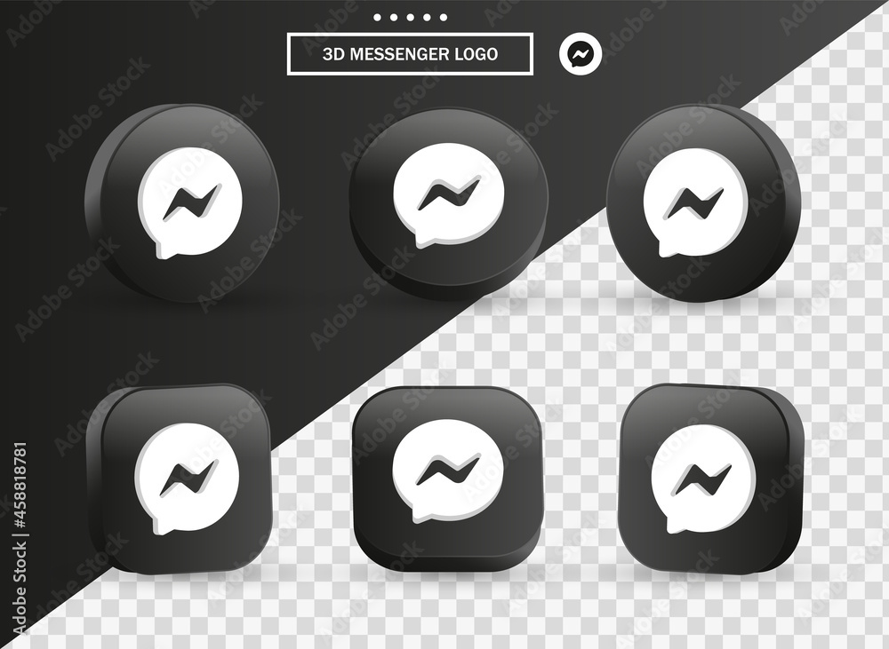 Vetor de 3d messenger logo in modern black circle, square for popular ...