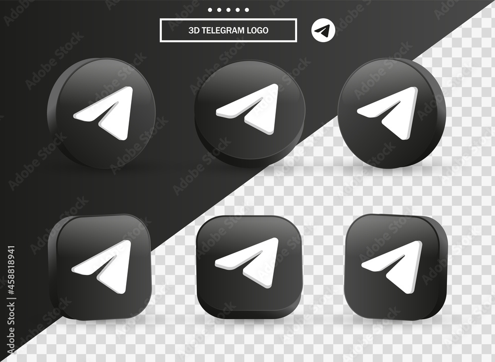 Vetor de 3d telegram logo in modern black circle, square for popular ...