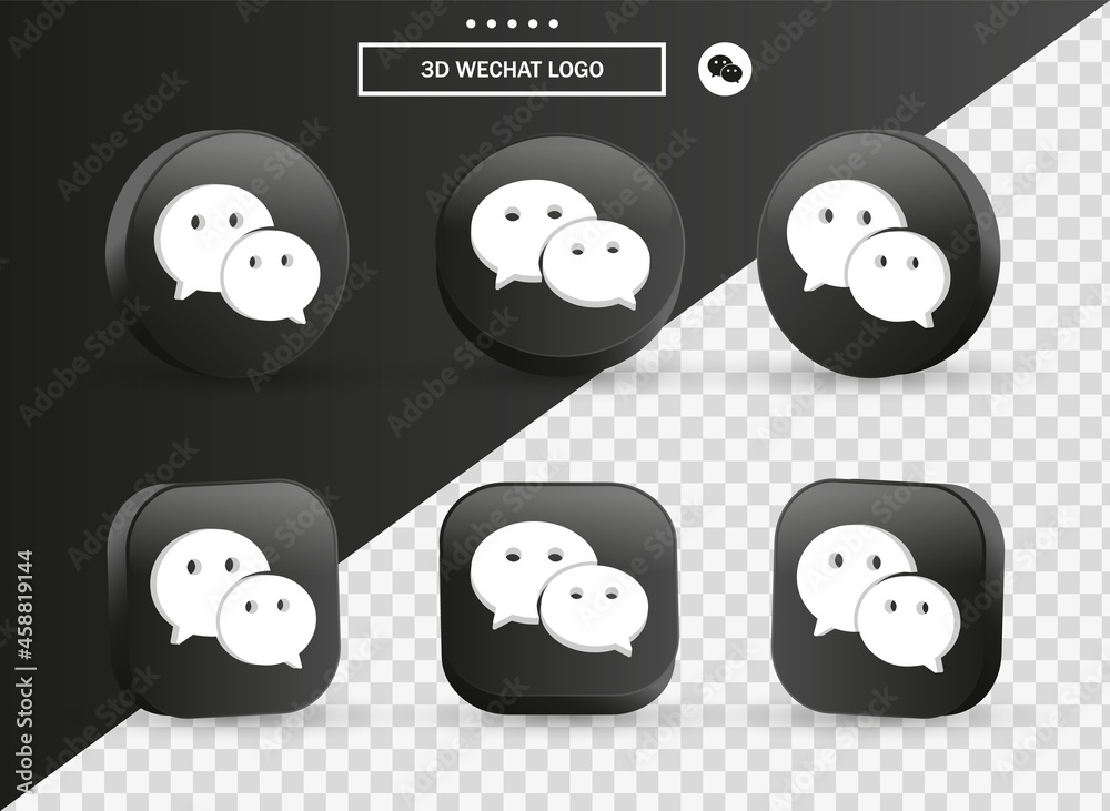 3d wechat logo in modern black circle, square for popular social media icons buttons - wechat 3d ...