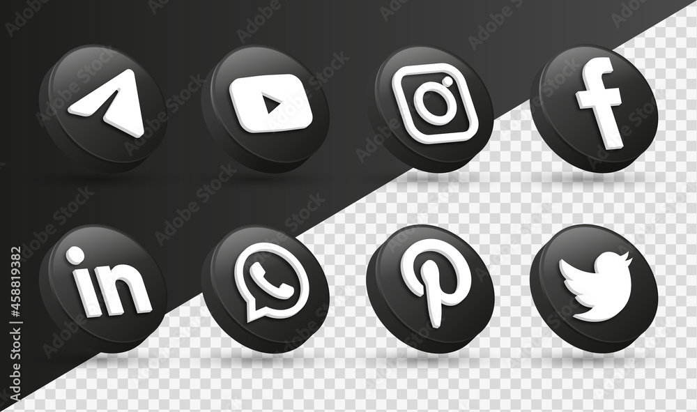 Social media 3d icons. social network 3d logo or networking - popular ...