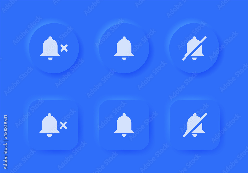 notification bell icon - Alarm symbol in blue neumorphism buttons ...