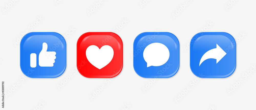 social media notification icons in modern buttons like love comment ...