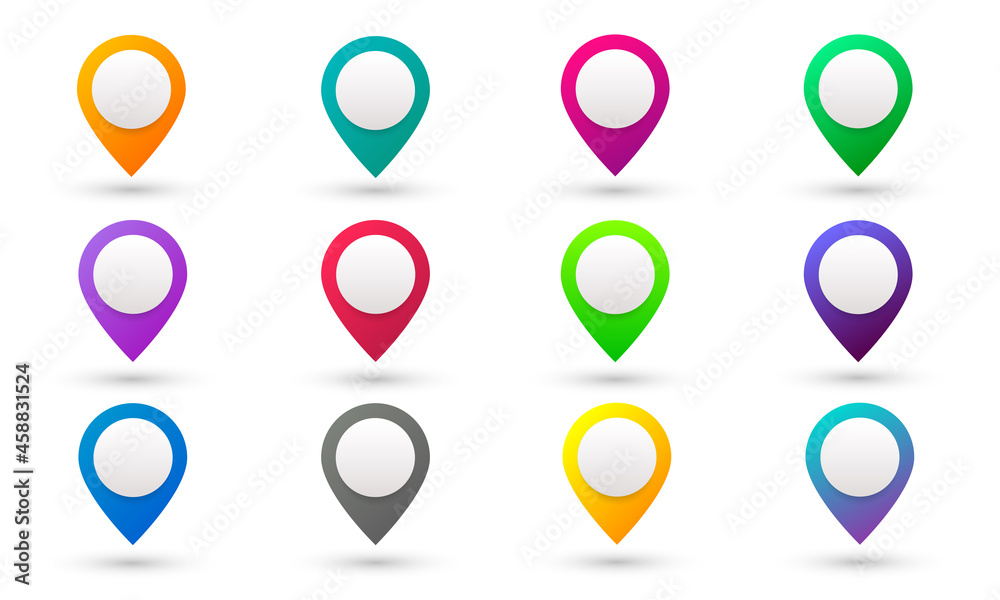 Map location icon set. Vector navigation button pin. Position marker ...