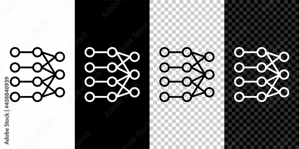 Set line Neural network icon isolated on black and white, transparent ...