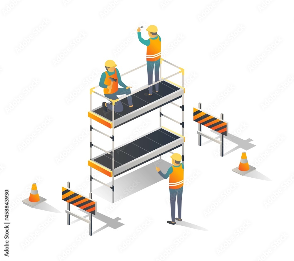 Construction workers using scaffolding Stock Vector | Adobe Stock