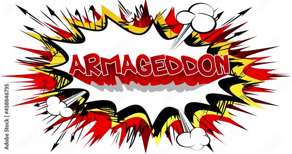 Armageddon. Motion poster. 4k animated red Comic book word text moving ...