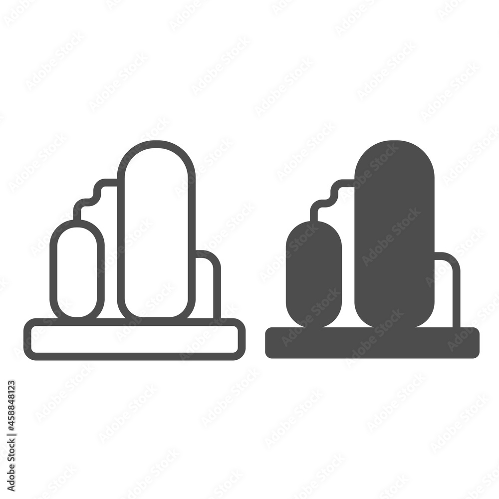 Small and large fuel storage tank line and solid icon, oil industry ...