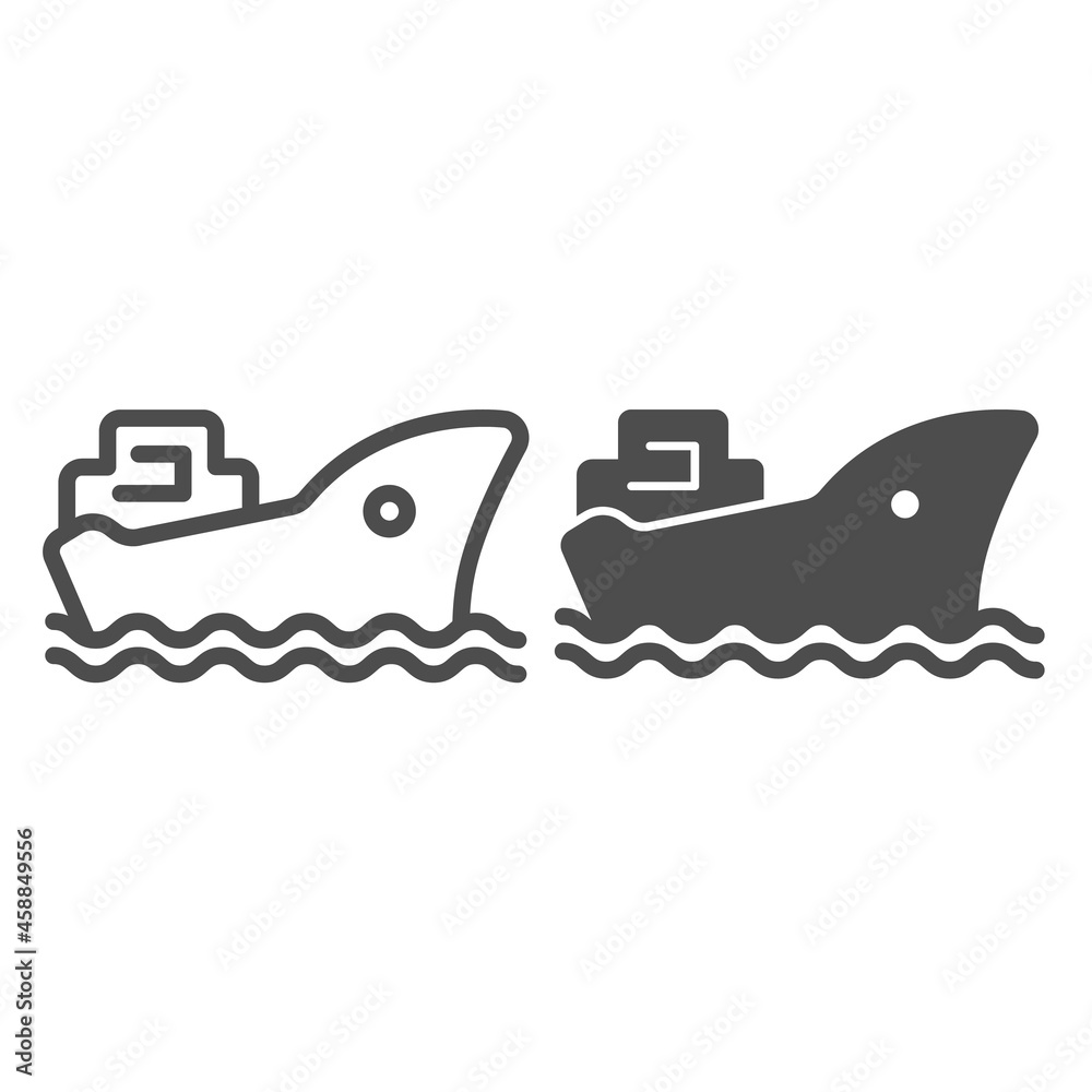 Ship, cargo, oil carrying vessel, tanker line and solid icon, oil ...