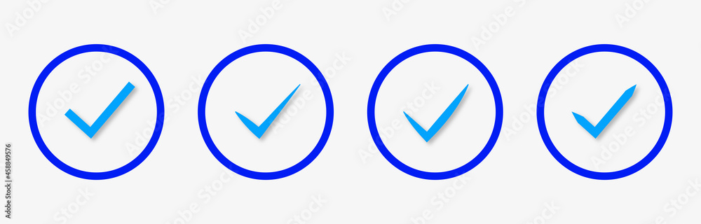 Set collection of blue check marks design element with circles isolated ...