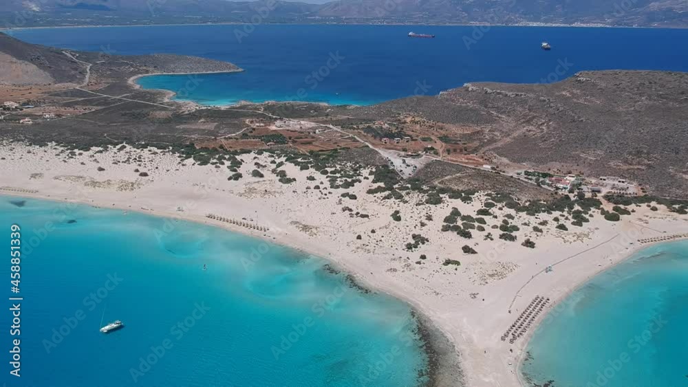 Aerial view of Simos beach in Elafonisos island in Greece. Elafonisos ...