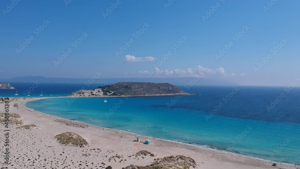 Aerial view of Simos beach in Elafonisos island in Greece. Elafonisos ...