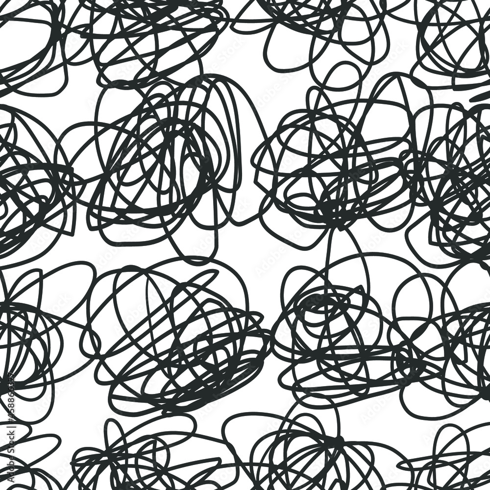 Hand drawn seamless pattern of objects for design use. Black Vector ...