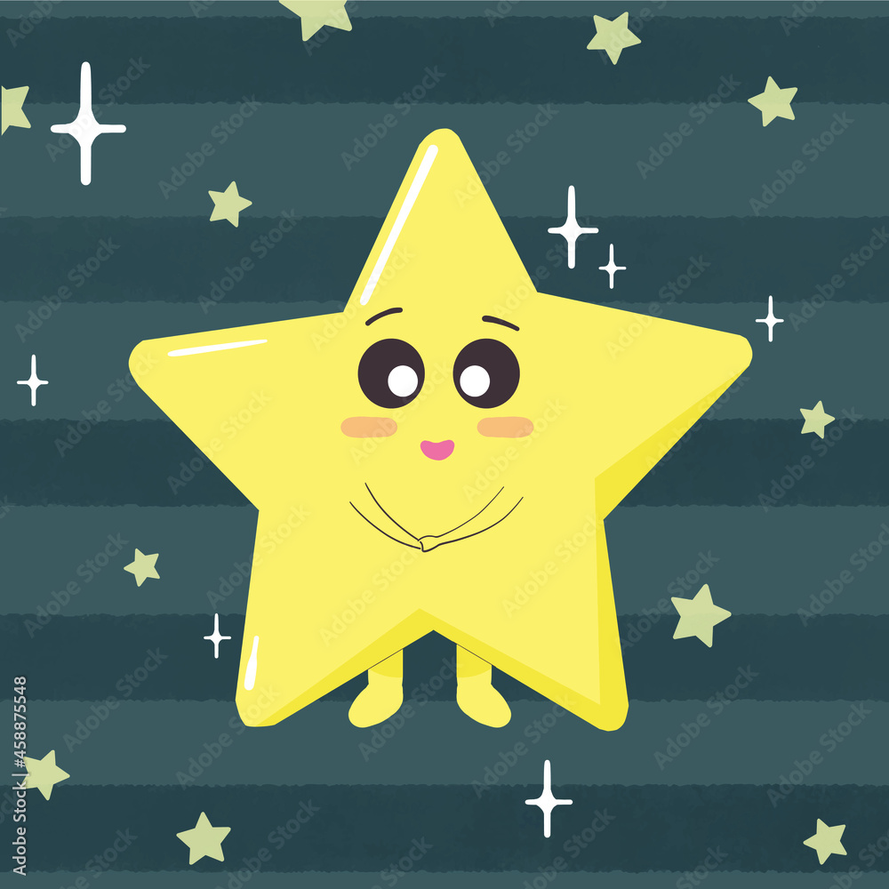 Cute star and cosmic object set in grey space background. Kawaii style ...