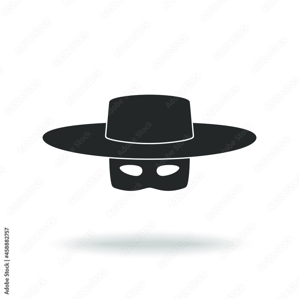 Mask Zorro graphic icon. Hat and mask sign isolated on white background ...