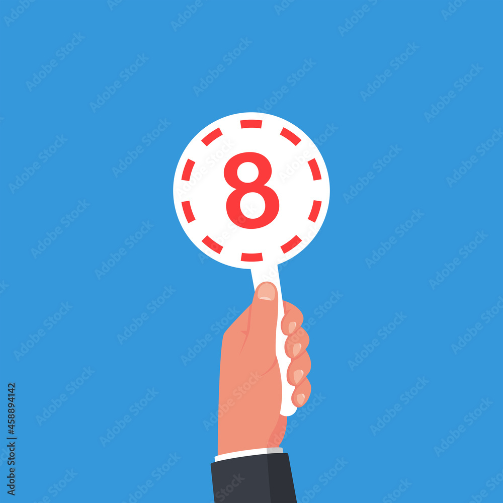 Score card 8. Number table. Digit rating on a scorecard. Human hand ... Score card 8. Number table. Digit rating on a scorecard. Human hand ...