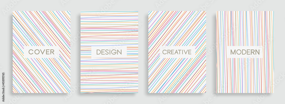 Set of colorful cover design template with stripe pattern design for ...