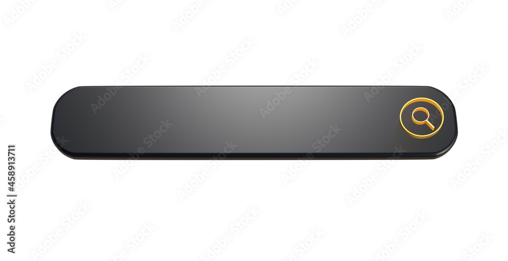 3d search bar icon in premium black and gold color isolated on white ...