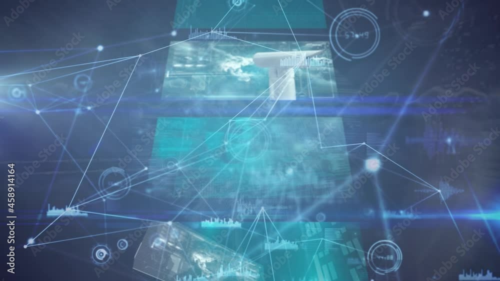 Animation of network of connections and data processing over moving ...