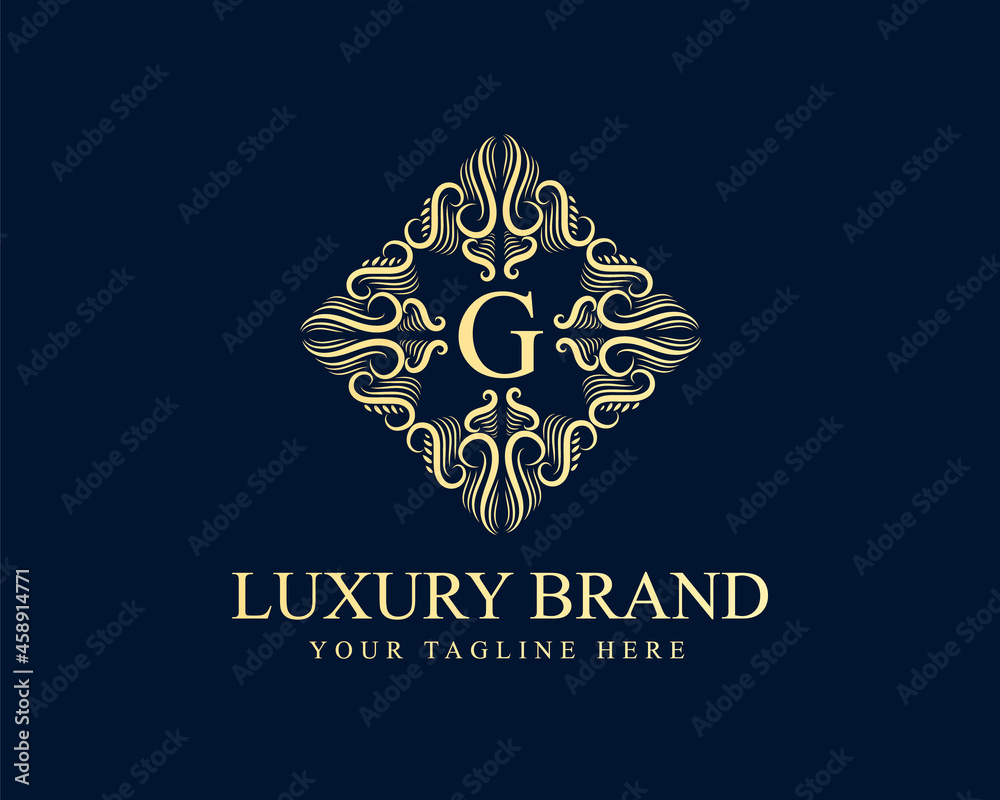 retro Luxury gold vintage Coffee shop logo icon with decorative ...