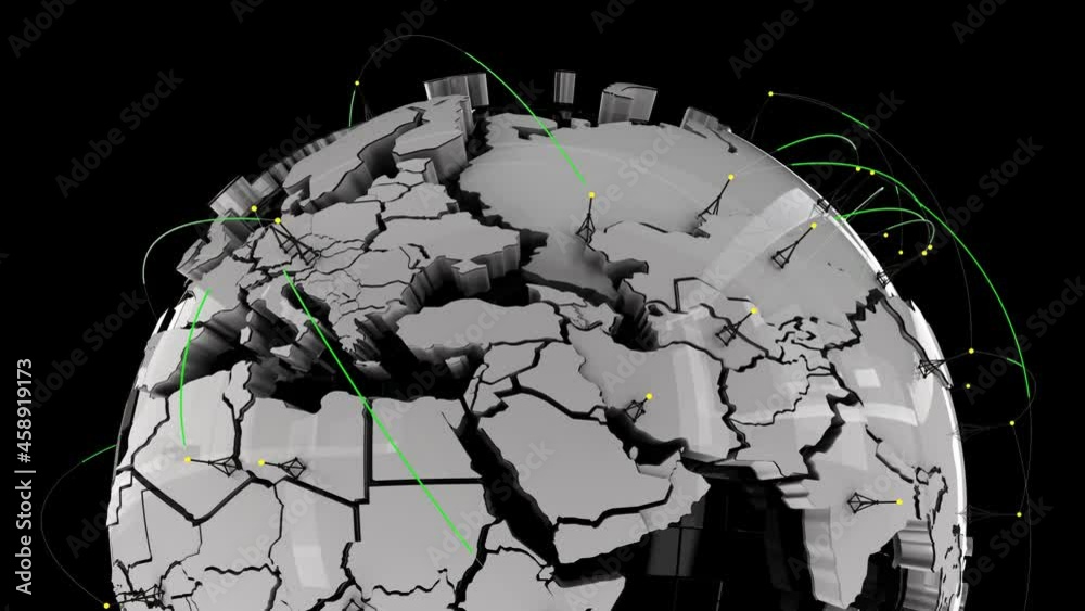 5G Towers and global connection.Globe Earth with PNG Alpha channel ...