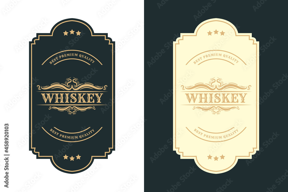 Whiskey Bourbon Vintage luxury antique logo border frame western ...