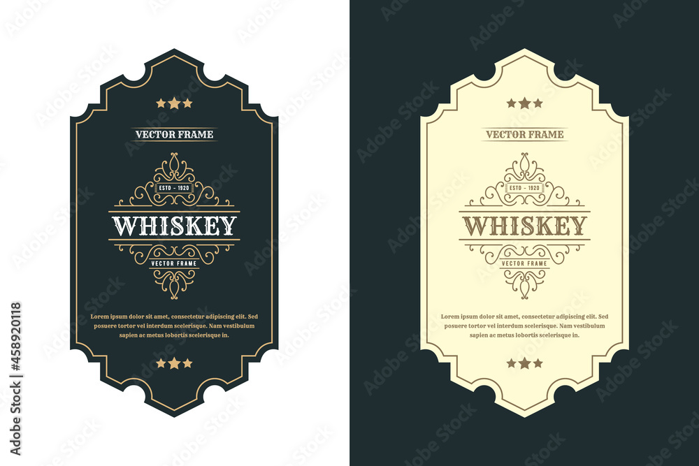 Whiskey Bourbon Vintage luxury antique logo border frame western ...