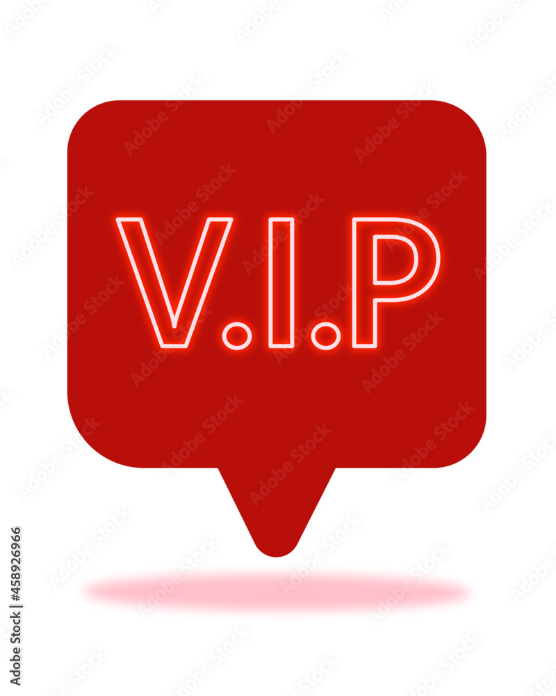 Vector illustration of neon light vip icon in red speech bubble pin ...