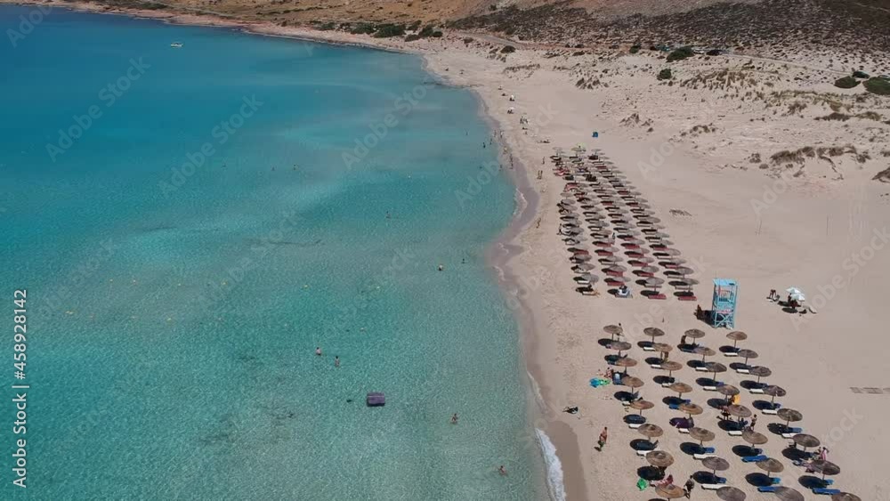 Aerial view of Simos beach in Elafonisos island in Greece. Elafonisos ...