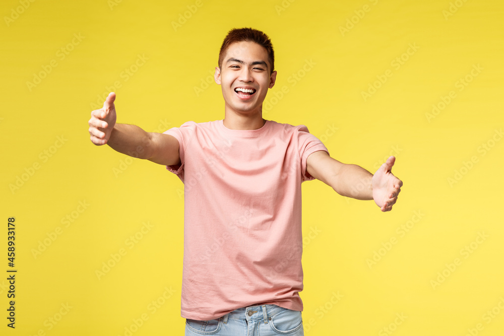 Lifestyle, travel and people concept. Portrait of cheerful, friendly ...