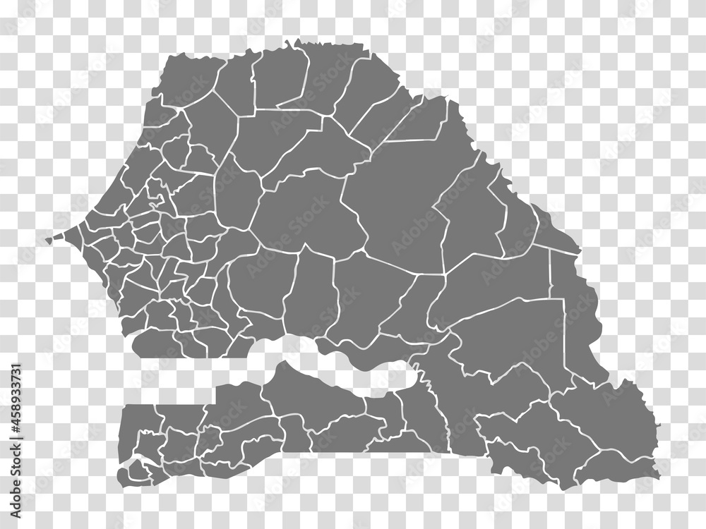 Blank map of Senegal. Arrondissements of Senegal map. High detailed ...