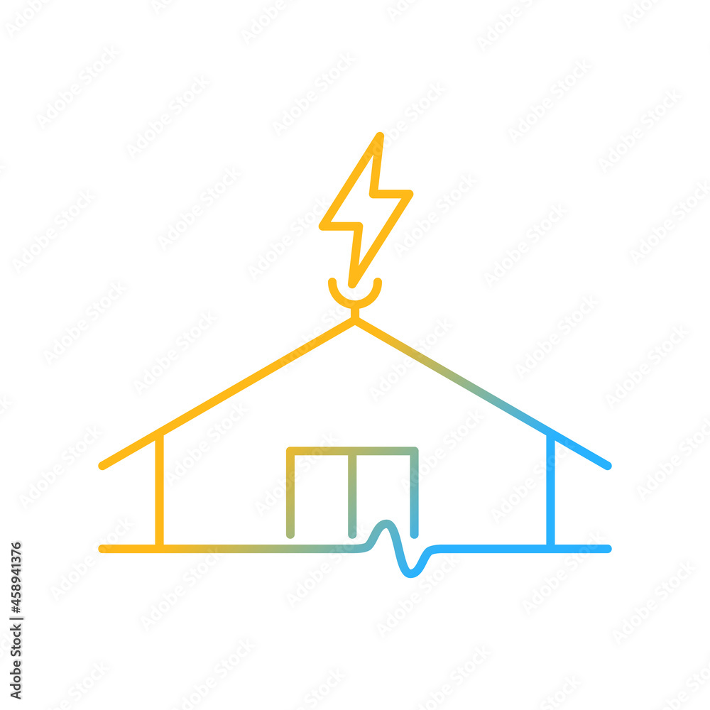 Lightning rod gradient linear vector icon. Protecting buildings from ...