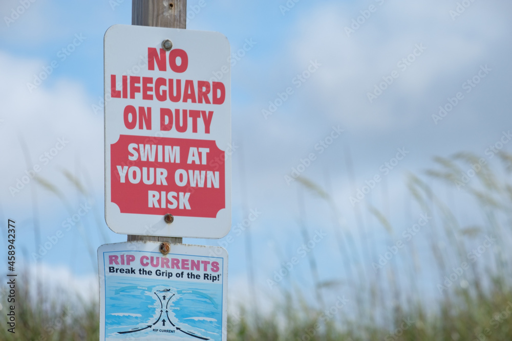 No Lifeguard - Riptide Sign Stock Photo | Adobe Stock