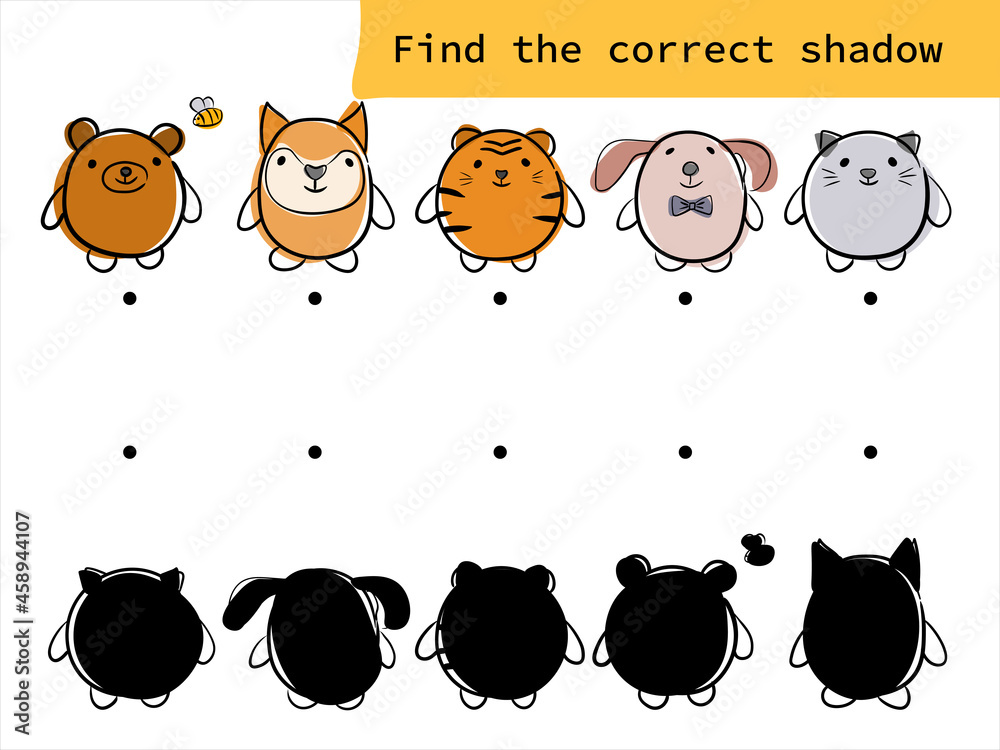 Find the correct shadow, education game for children. Shadow matching ...