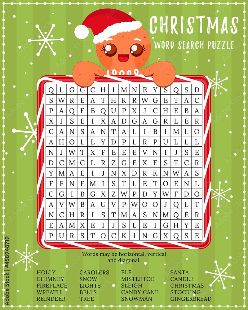 Christmas word search puzzle. Crossword game for children. Printable ...