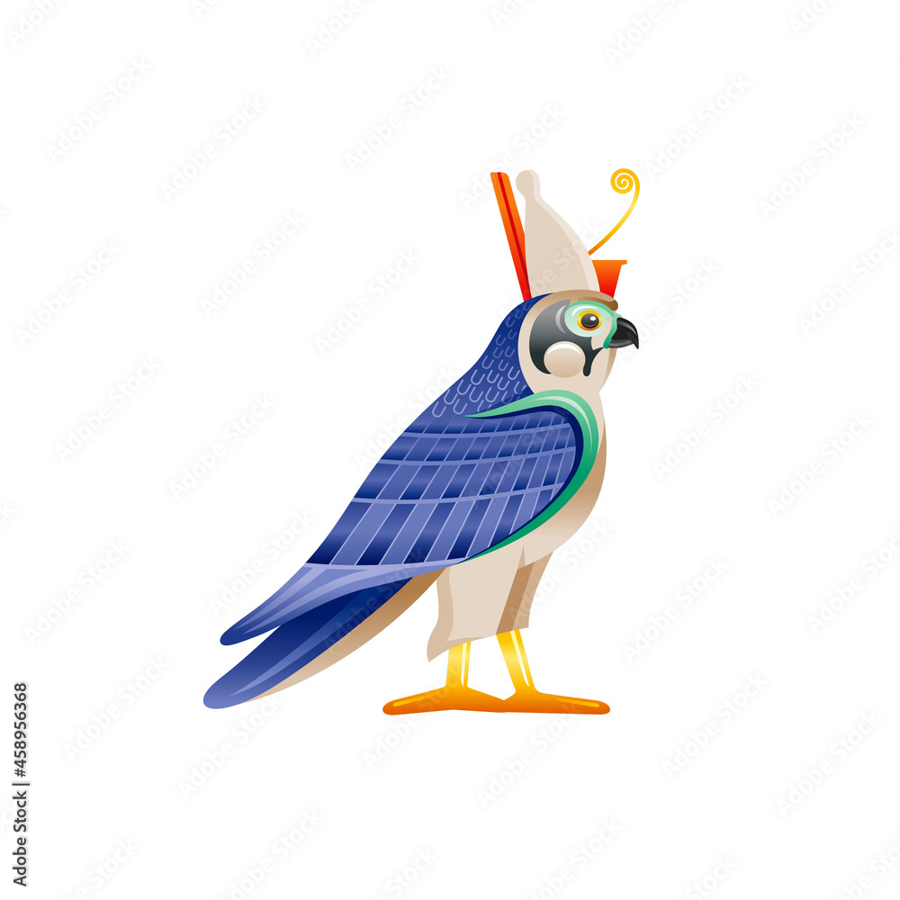 Egyptian falcon Horus Ra god symbol. Falcon bird character in pharaoh ...