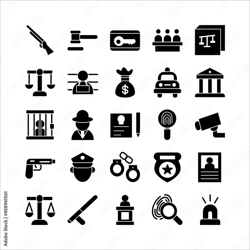 Law icon set vector solid for website, mobile app, presentation, social ...
