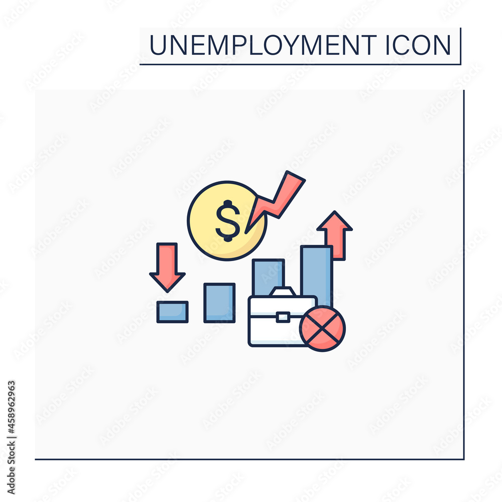 Unemployment rate color icon. Unemployed workers graphs.Increase and ...